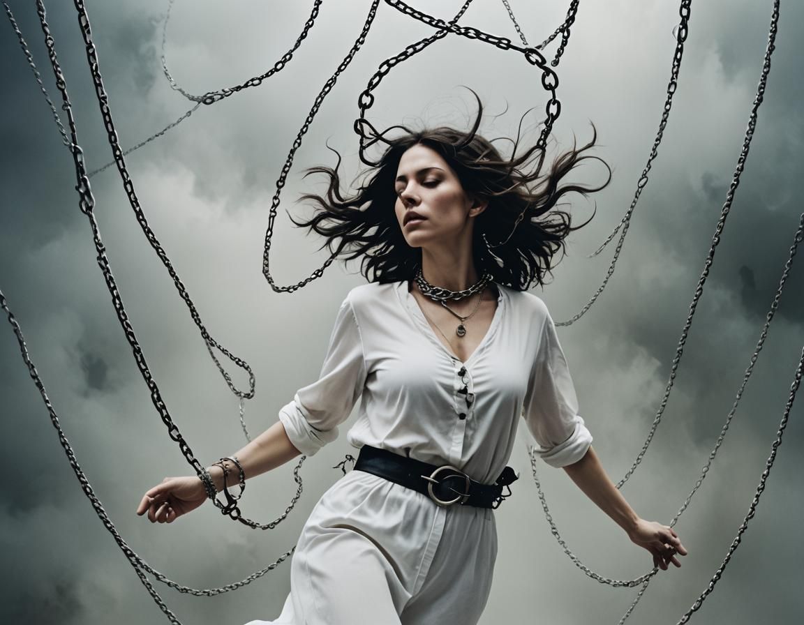 A Weightless Woman with a Chain Around Her Neck, Demon Girl Portrait ...