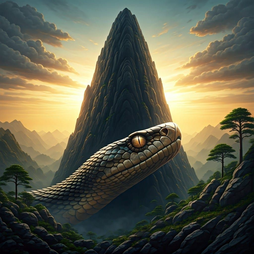 Colossal snake emerging - Colossal Snake Rising from the Val...