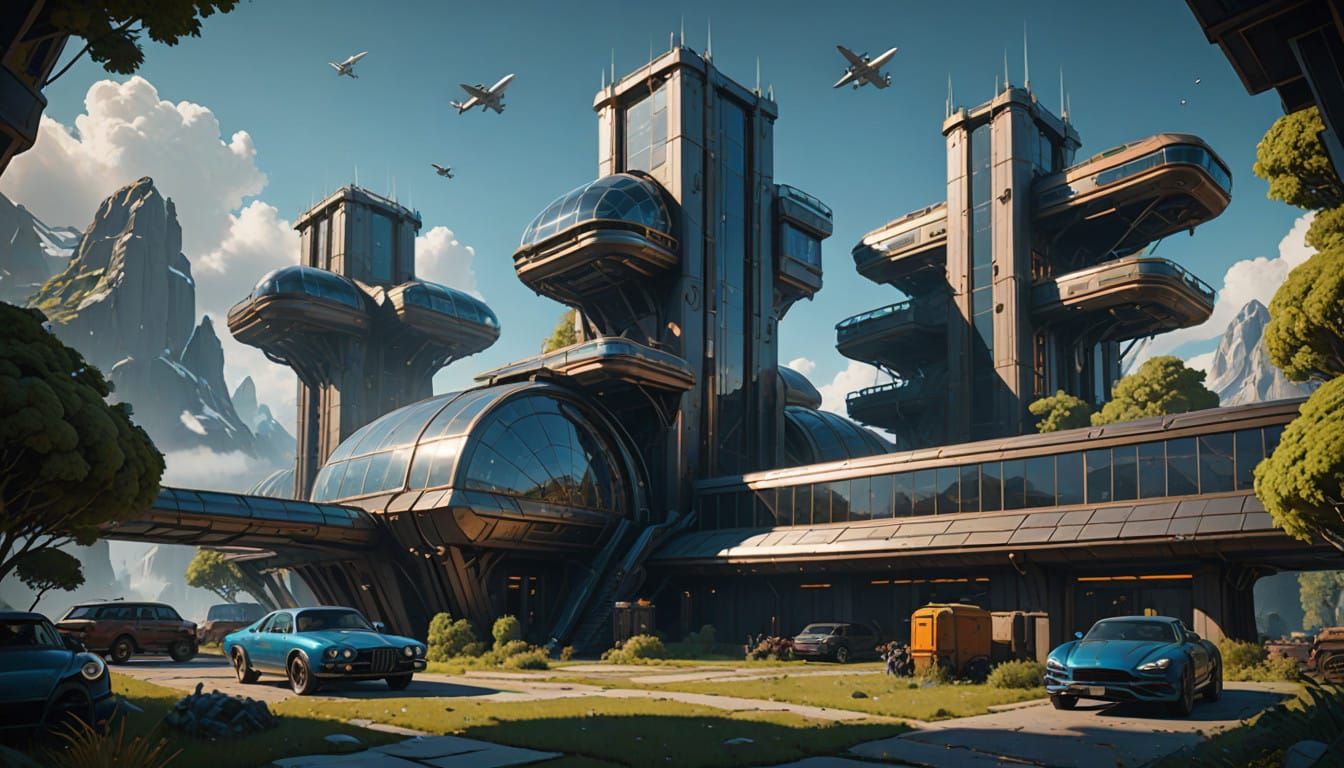 Sleek Futuristic Barns in High-Tech Setting with A... - AI Art