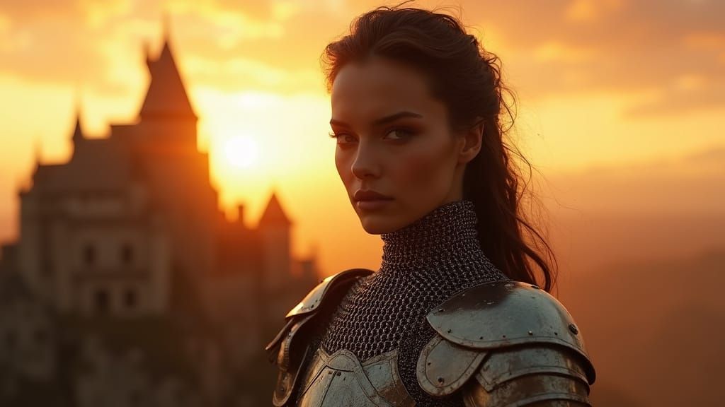 Majestic Portrait of a Medieval Maiden in Armor - AI Art