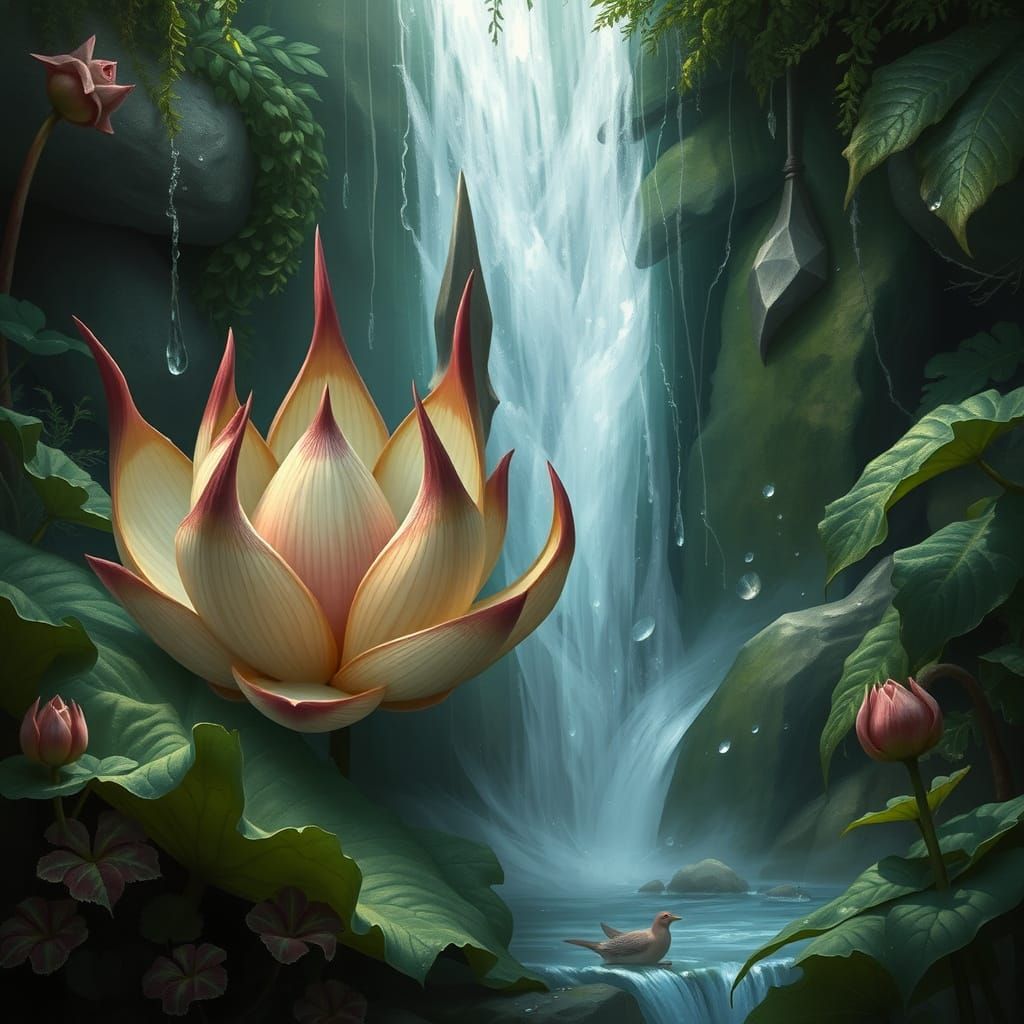 Mystical Fae Creature in Lotus Flower Ambush, Drea... - AI Art