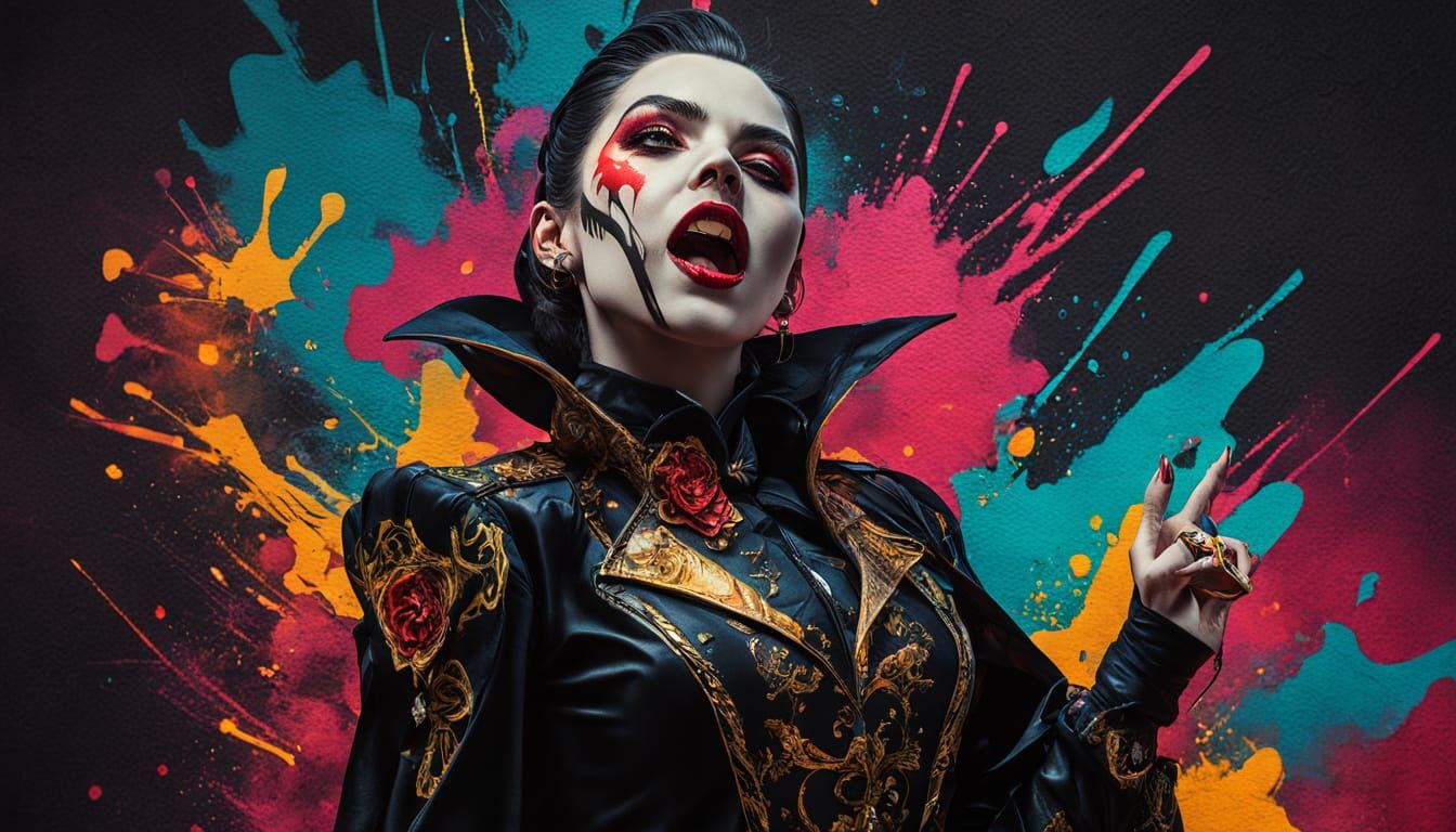 Vibrant Vampire Woman in Pop Surrealism Cosplay - AI Art