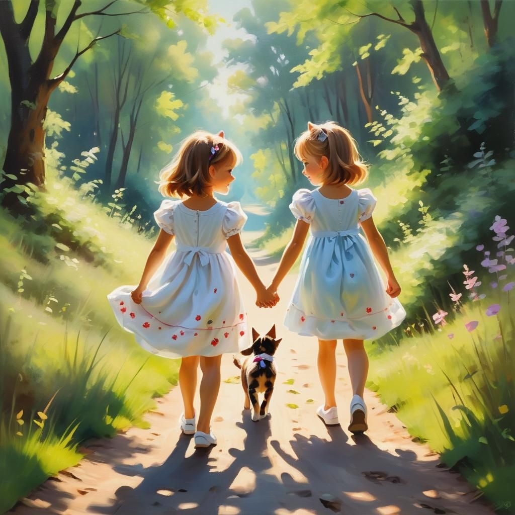 two little girls and some catdog - AI Generated Artwork - NightCafe Creator