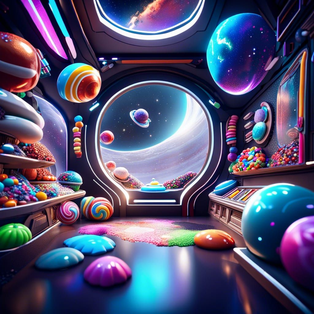 Colorful Candy shop in space - AI Generated Artwork - NightCafe Creator