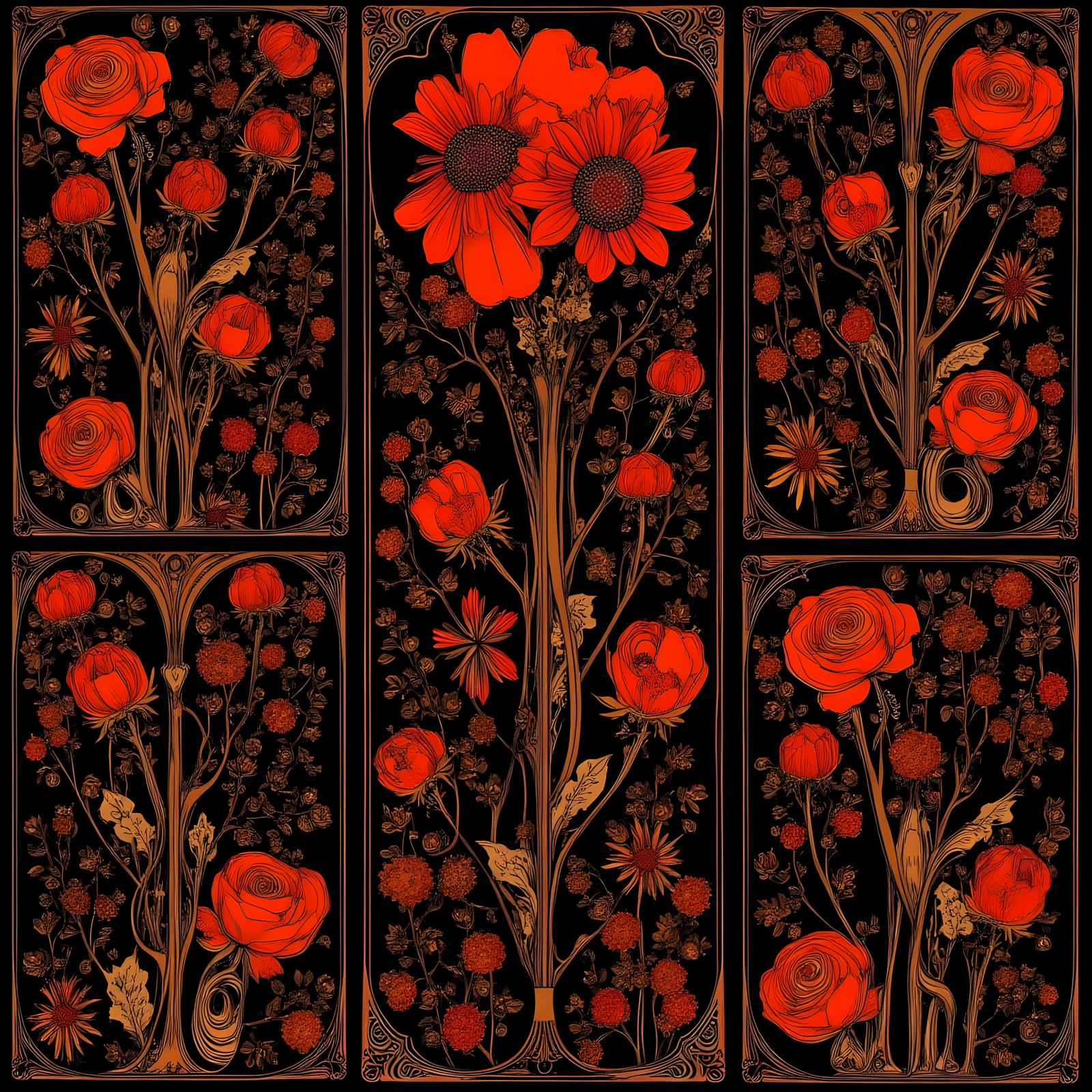 Elegant Victorian Pattern in Deep Black and Red - AI Art