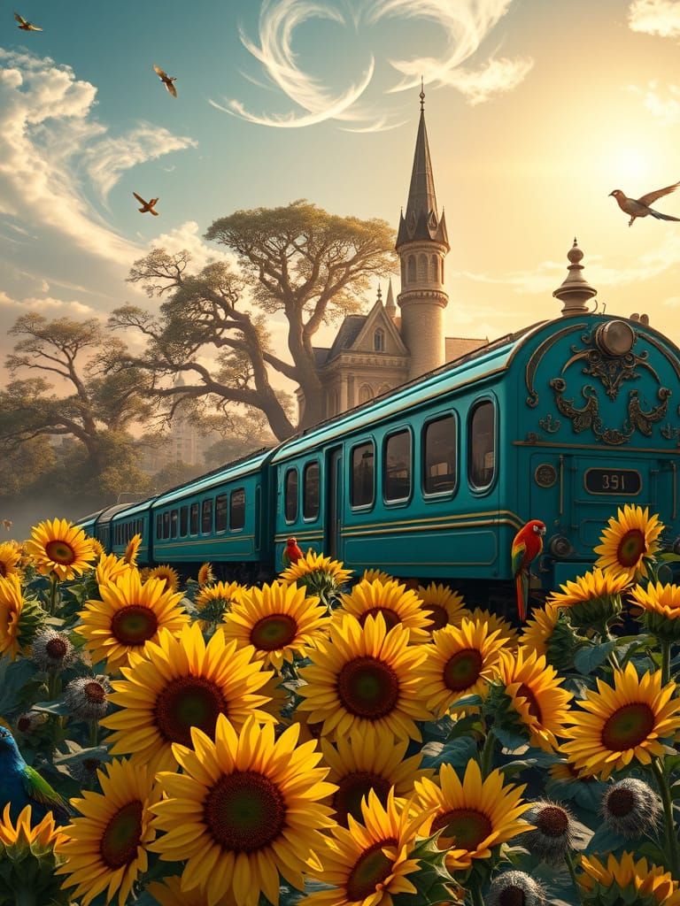 Sunflowers garden - Surreal Sunflower Garden Scene in Vibran...