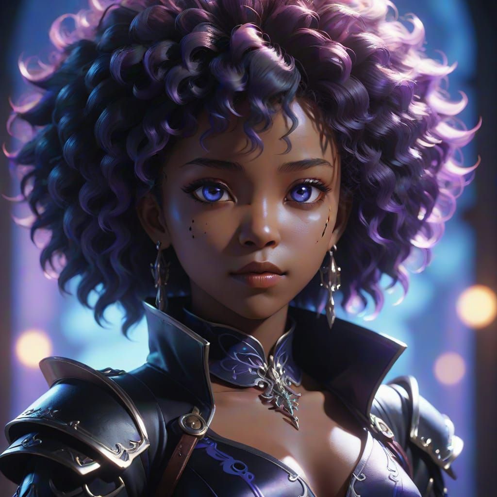 Vampire Woman in Black Leather Outfit with Afro, A... - AI Art