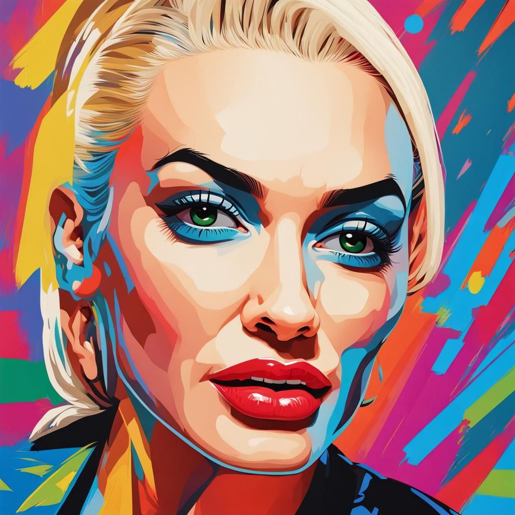 colorful, playful Gwen Stefani, in bright night setting, pop art ...