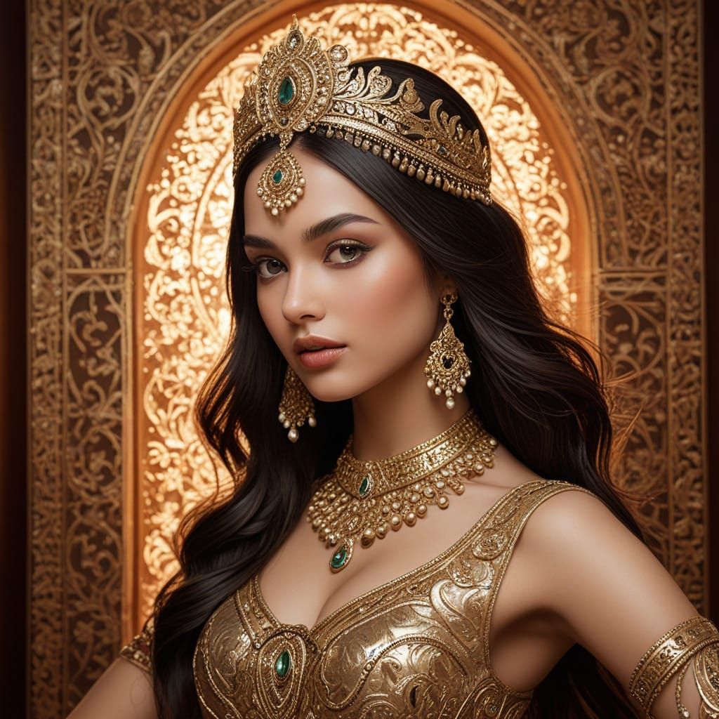 A poised dancer, mid-pirouette, with delicate henna designs adorning ...