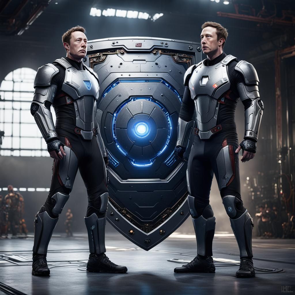 Elon musk vs mark Zuckerberg , Morden cyborg-type shield , face to face ...