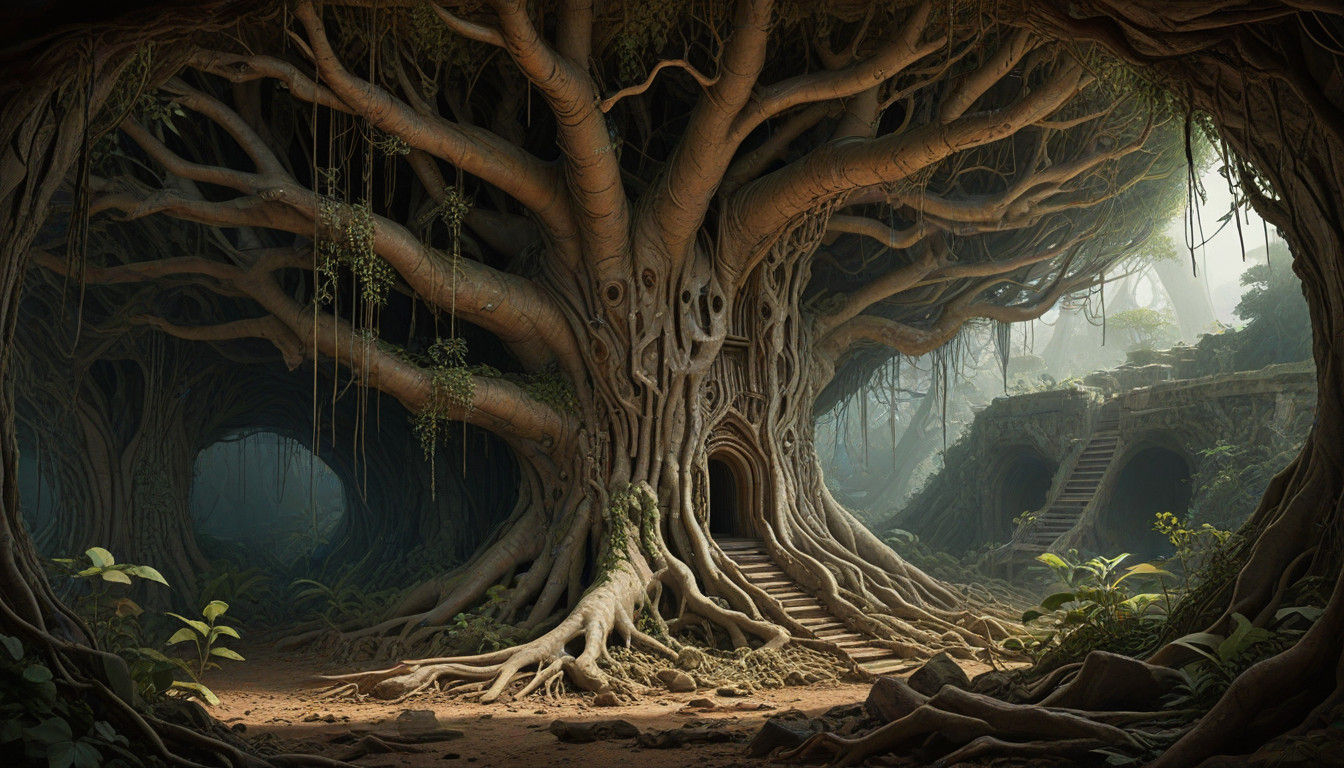 detailed (Fantasy caves, maze cutaway diagram), multi-level ...