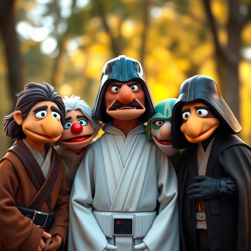 Group portrait of stylized muppets puppet characters, of Star wars main ...
