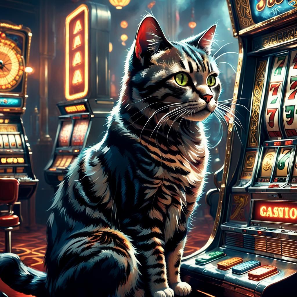 A cat sitting at a slot machine in a casino - AI Generated Artwork ...