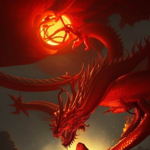 golden dragon eating a red orb a masterpiece, 8k resolution, dark ...