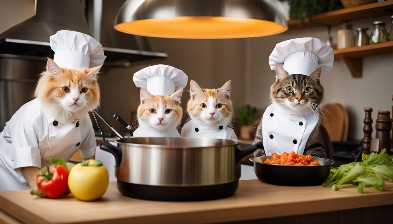 cats cooks in the kitchen preparing a fancy feast! - AI Generated ...