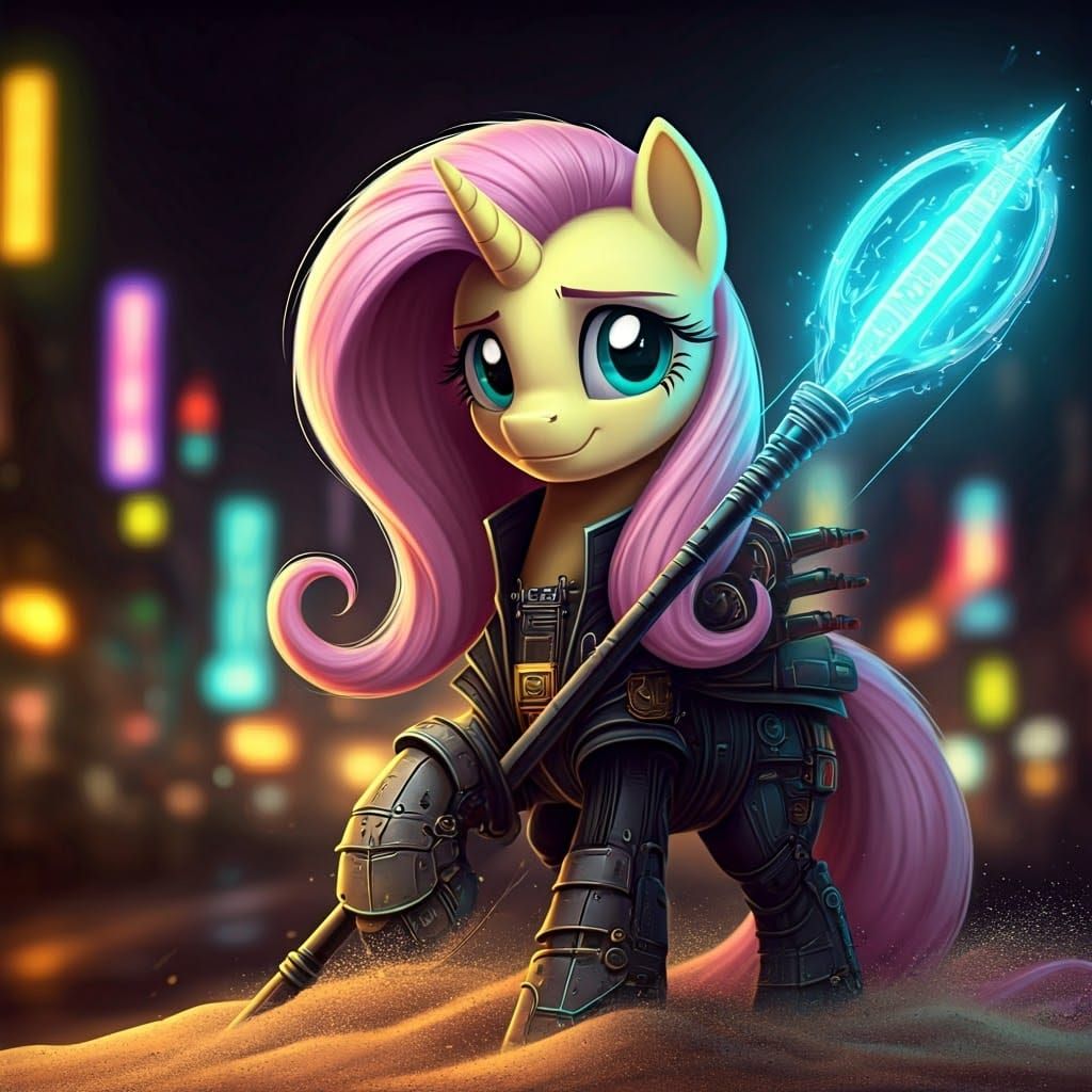 Cyberpunk Sand Mage Fluttershy in Pony Form - AI Art