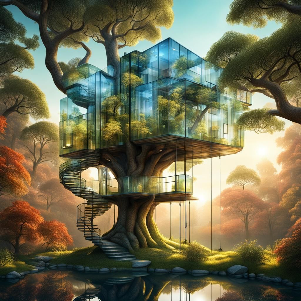 Glass treehouse - AI Generated Artwork - NightCafe Creator