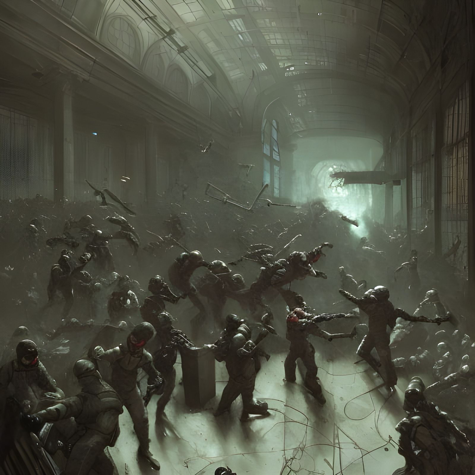 half life 2, man fighting combine soldiers ,trainstation - AI Generated ...