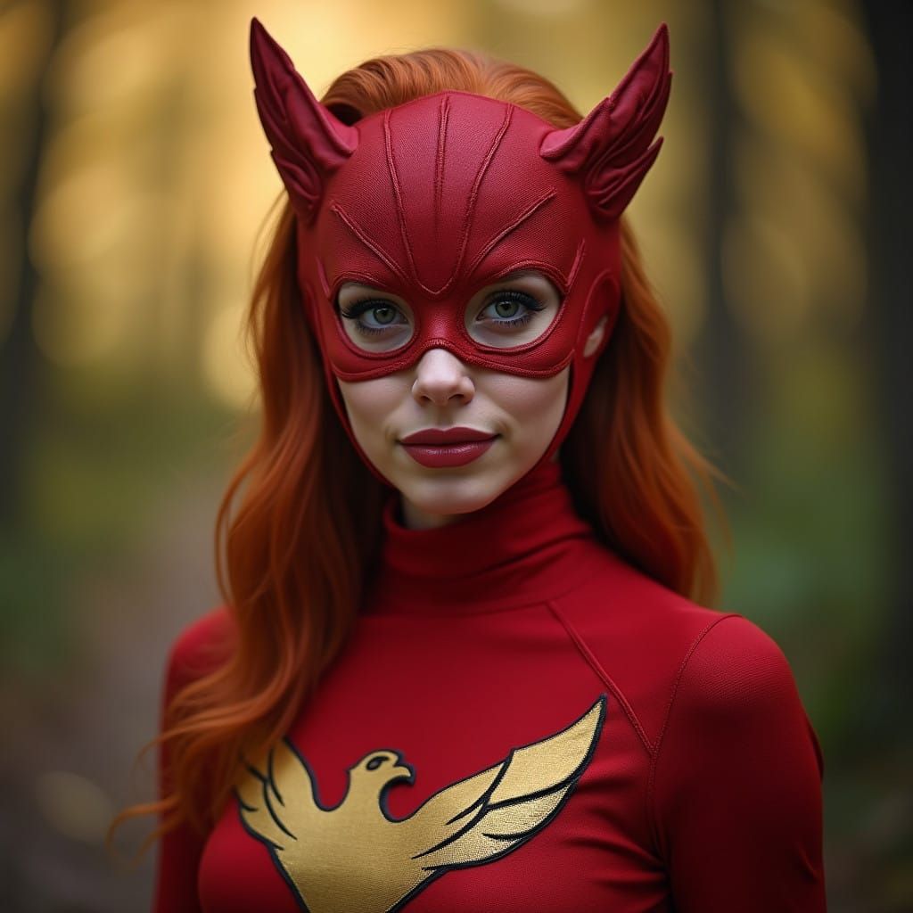 Scarlet Shrike III - Elegant Redhead in Avian Mask