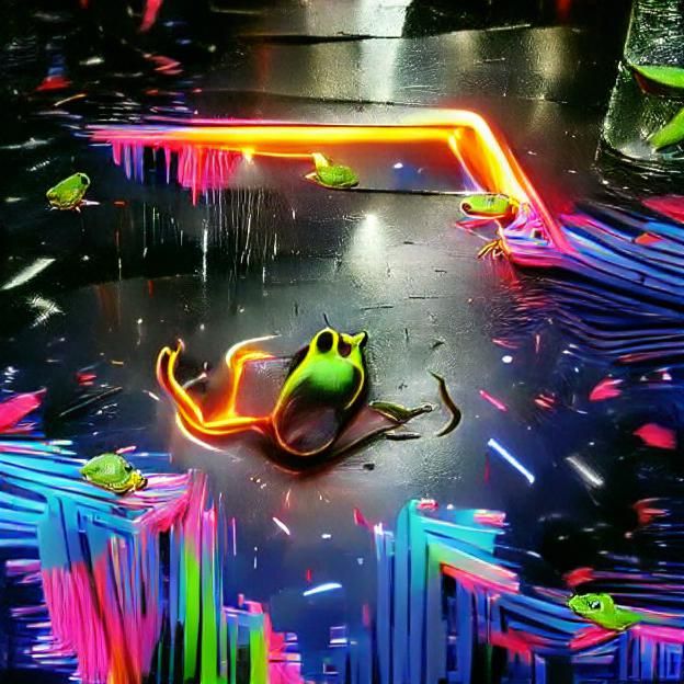 A frog falling through an endless neon abyss - AI Generated Artwork ...