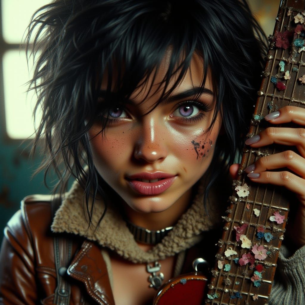 Sarah and her bedazzled guitar - Stunning Punk Rock Icon wit...