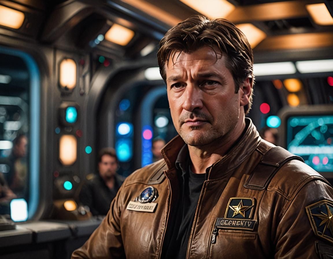 Nathan Fillion as Captain Malcolm 'Mal' Reynolds of the spaceship ...