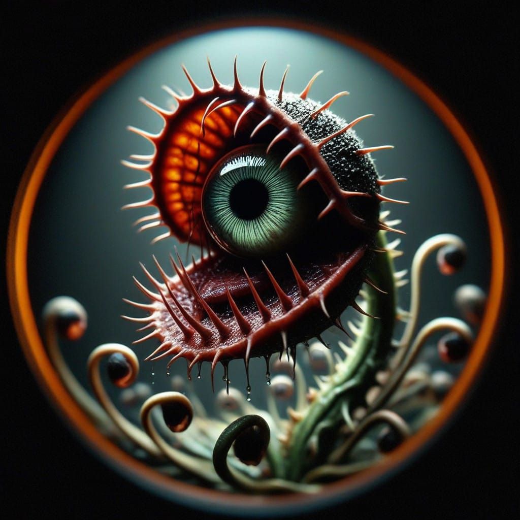 Surreal, Horror, Cinematic, Terrifying, 8k, An eerie CGI carnivorous ...