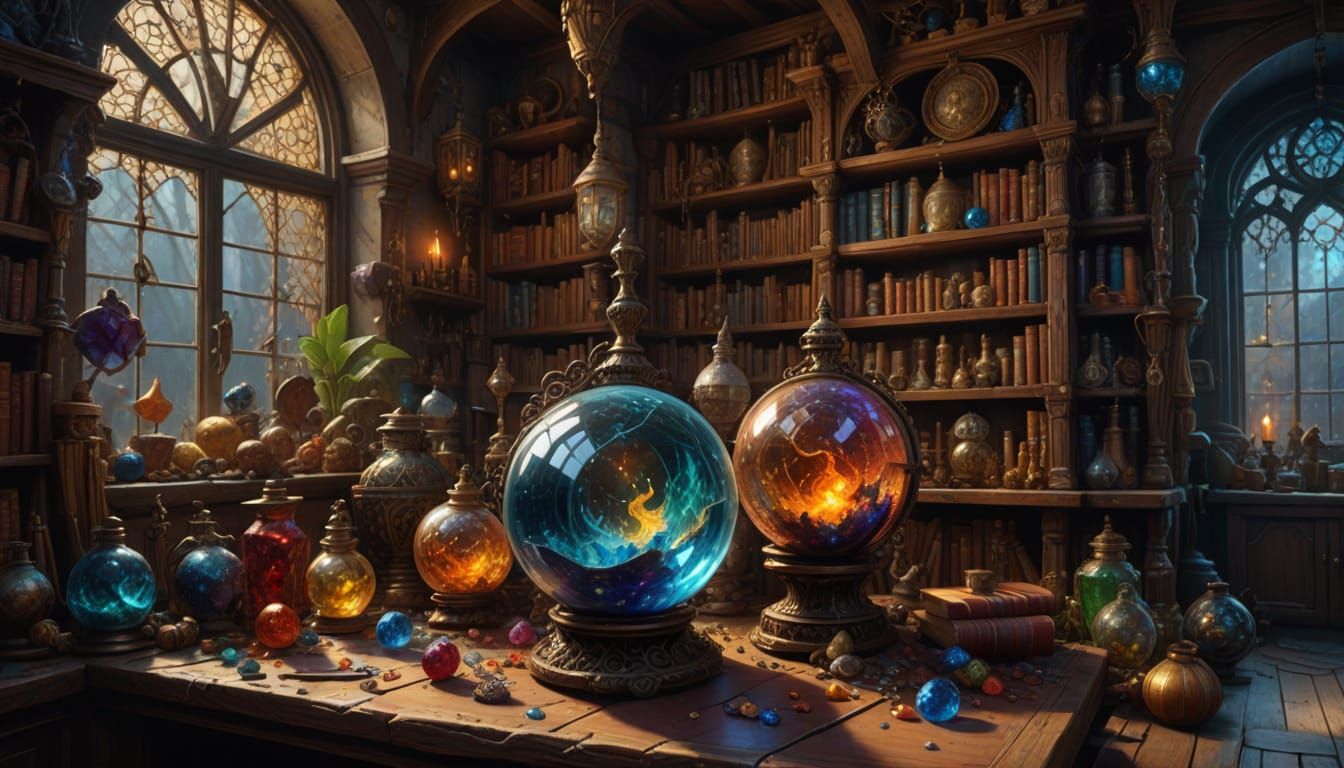 Epic Wizards' Workshop in Vibrant Oil Painting - AI Art