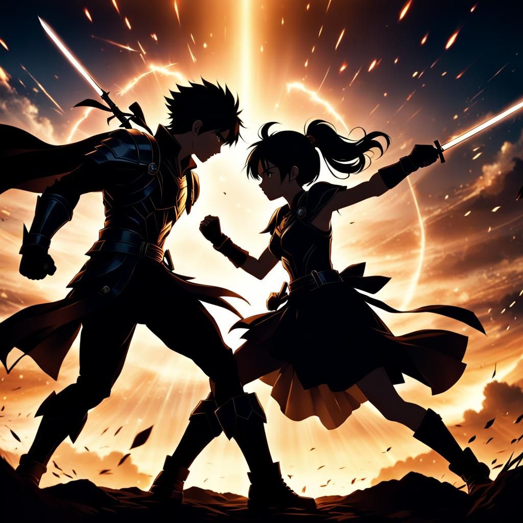 Silhouette Battle - AI Generated Artwork - NightCafe Creator