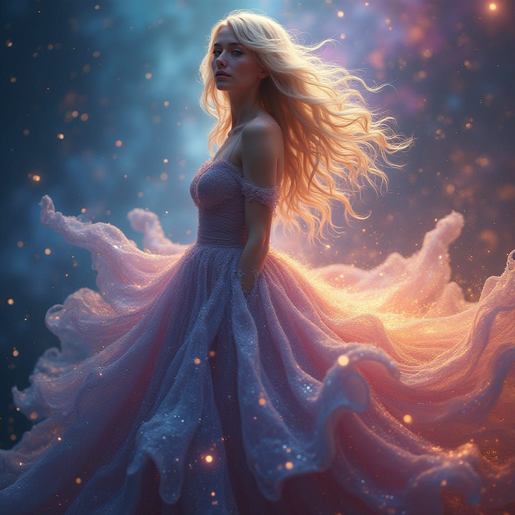 Ethereal Goddess Embodied in Cosmic Splendor - AI Art
