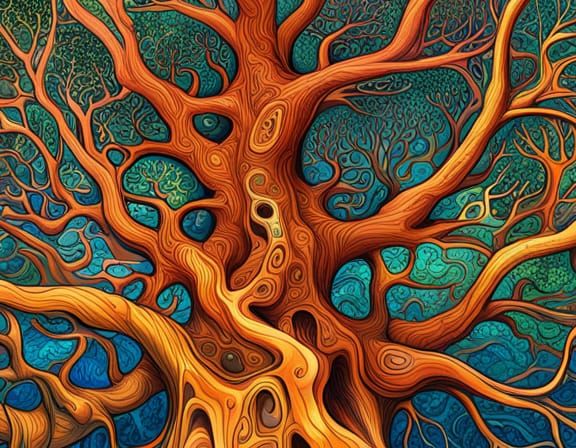 An ultra hd detailed painting of many different types of trees by ...