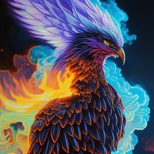 Phoenix; fire bird; glowing embers; smoke and fire; swirling flames ...