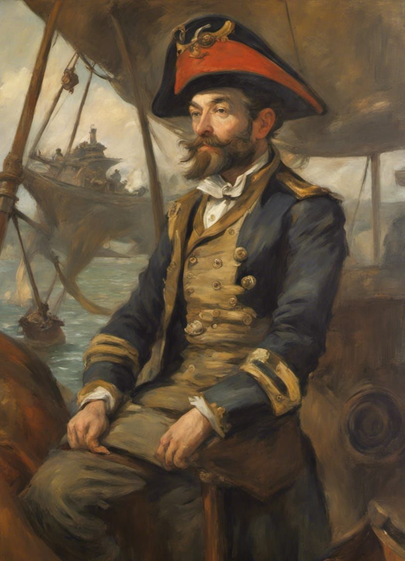 Portrait of pirate Steampunk dragon airship captain by Monet by manet ...