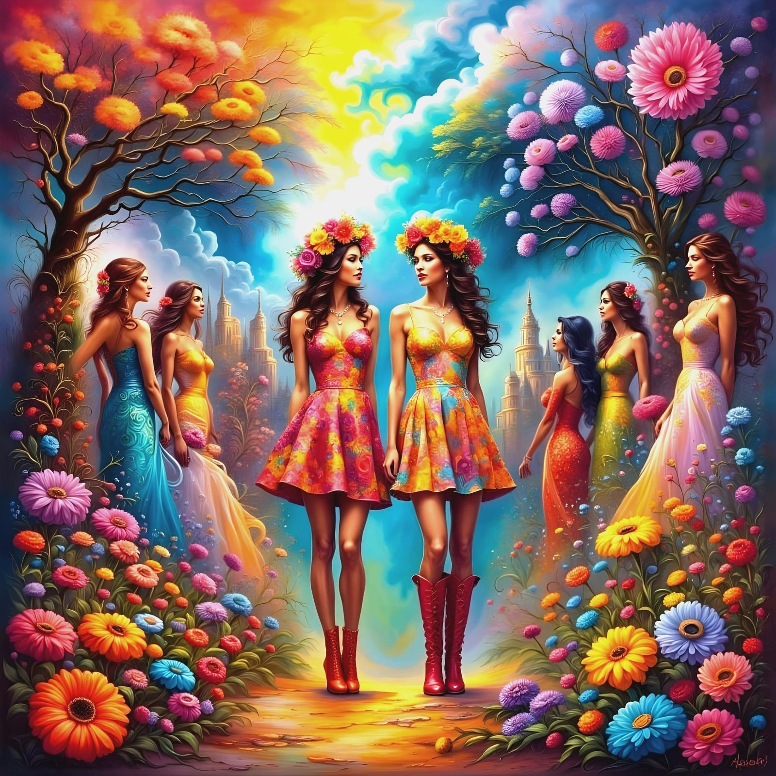 Vintage Fashion Icons in Psychedelic Bloom - AI Art