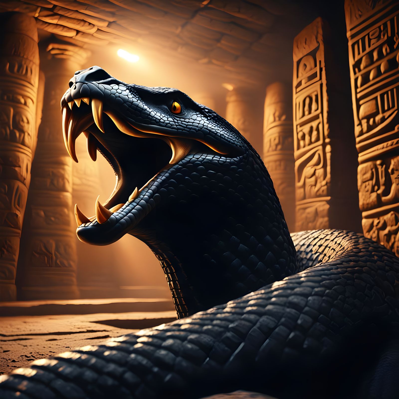 Egyptian Cobra Masterpiece in Torch Lit Pyramid Ch... - AI Art