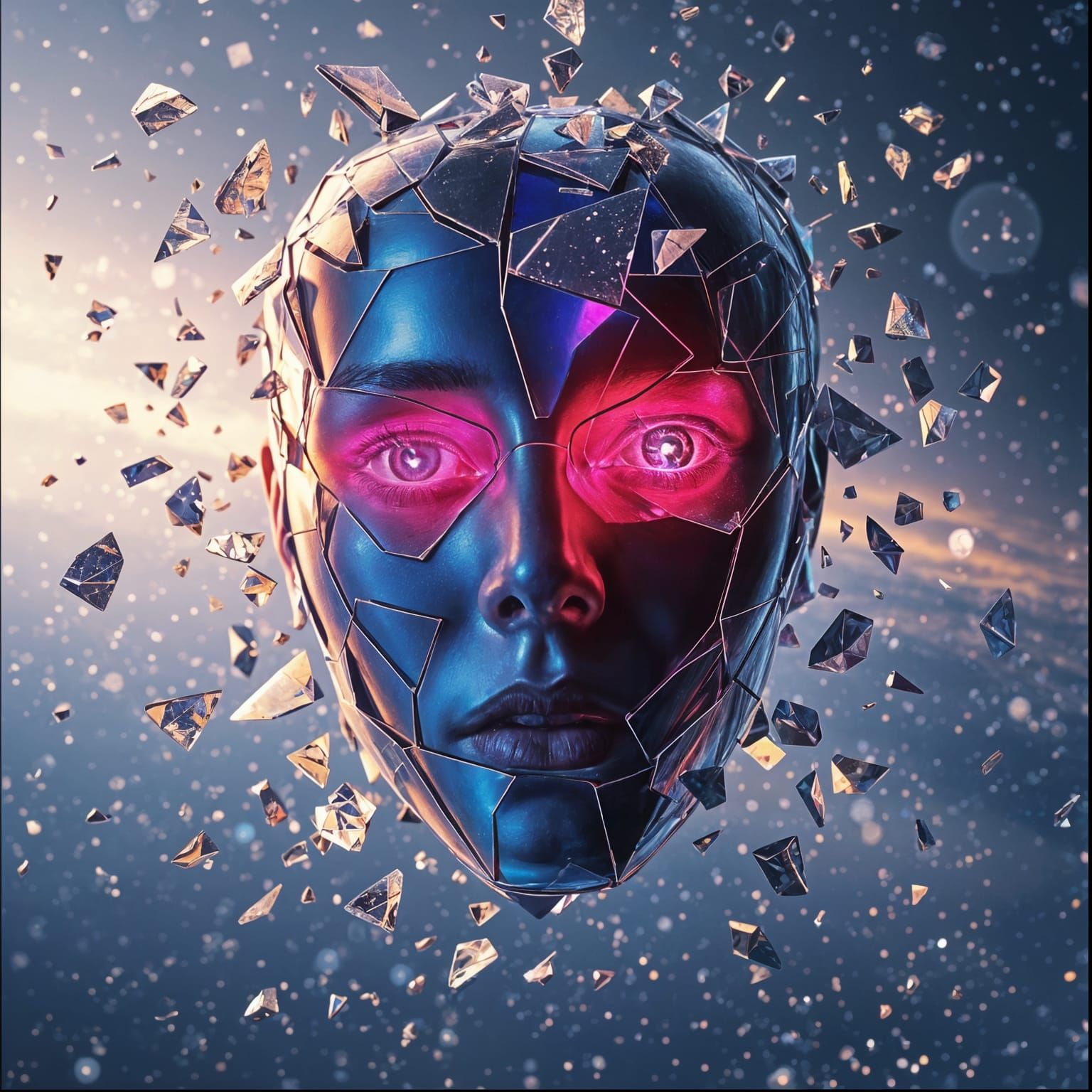 abstract - Stellar Shattered Portrait in Iridescent Glass