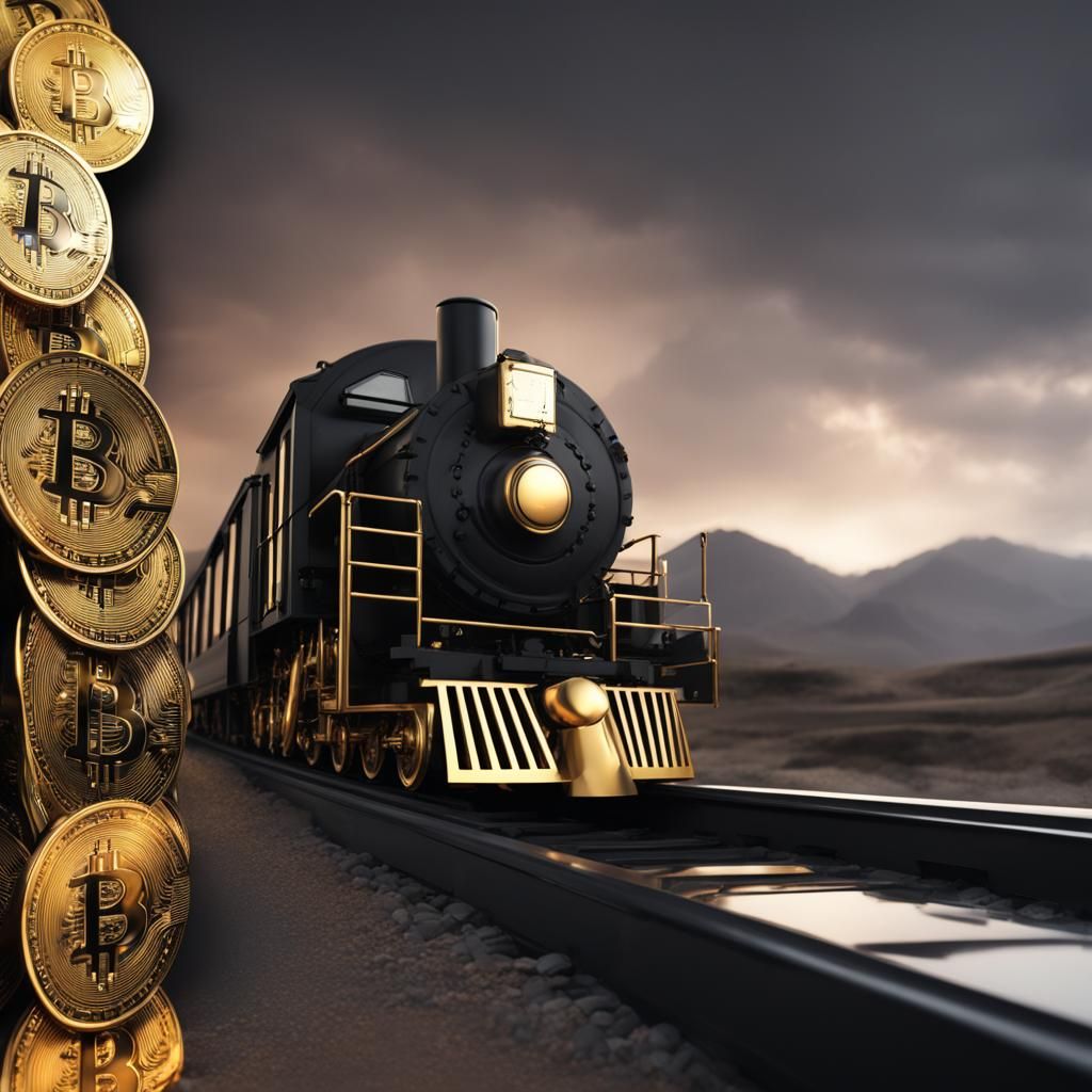 black golden train with bitcoin symbol in front 8k - AI Generated ...