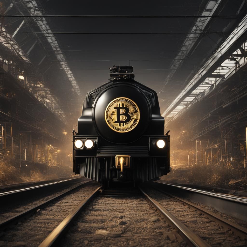black golden train with bitcoin symbol in front 8k - AI Generated ...