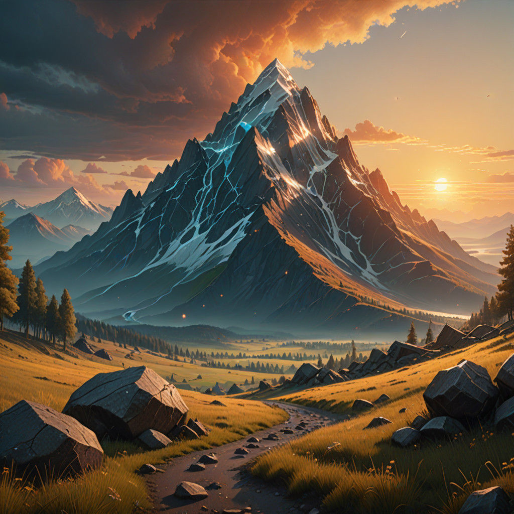 Mountain - Glimmering Diamond Mountain at Sunrise in a Simo...