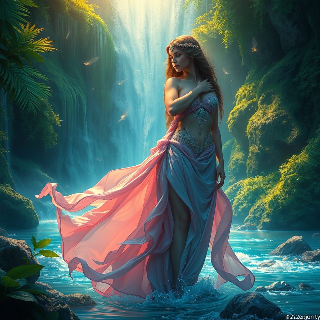 river Nymph - Majestic River Goddess in Vibrant, Dreamlike E...