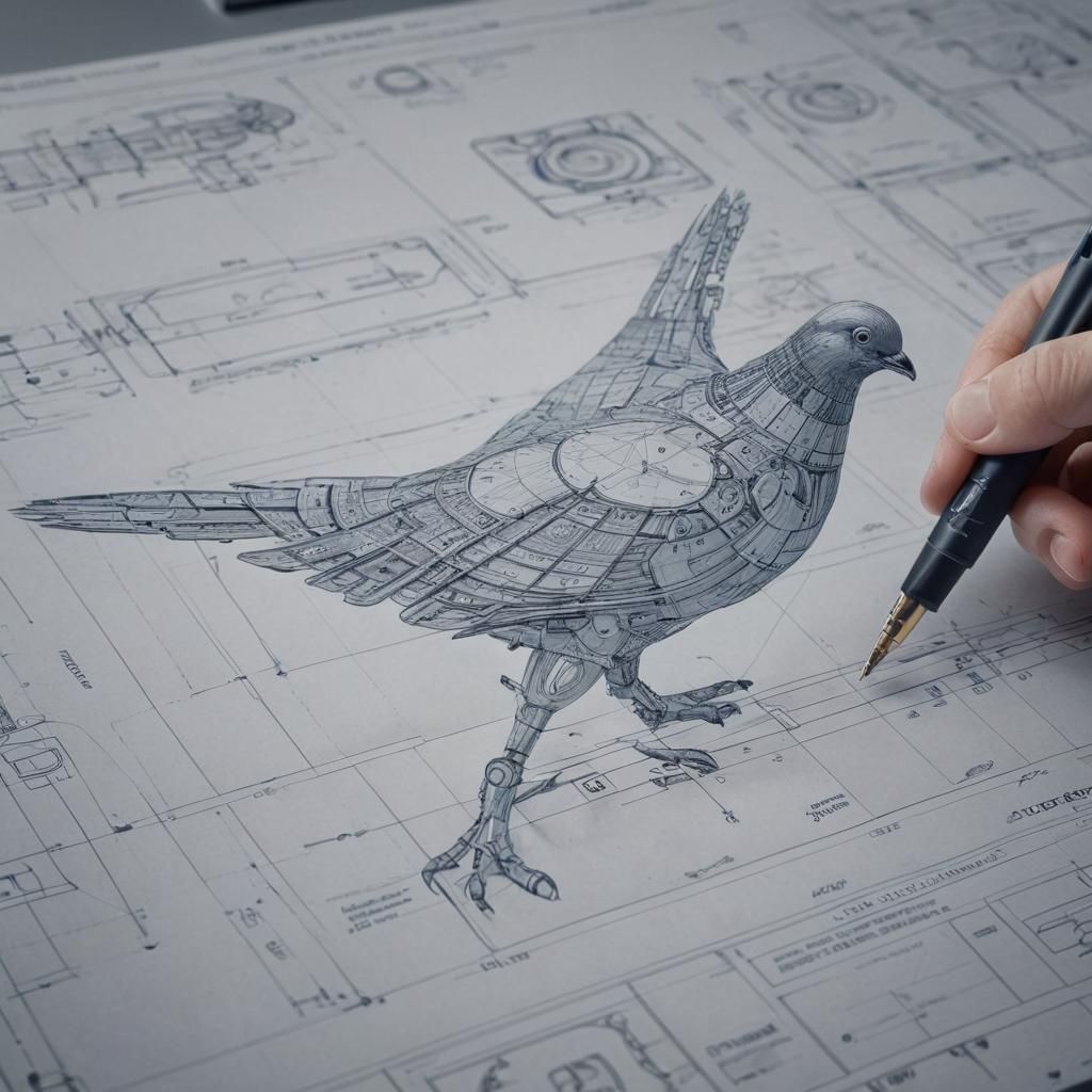 The P-John #1 - Robotic Pigeon Blueprint in High-Tech Worksp...