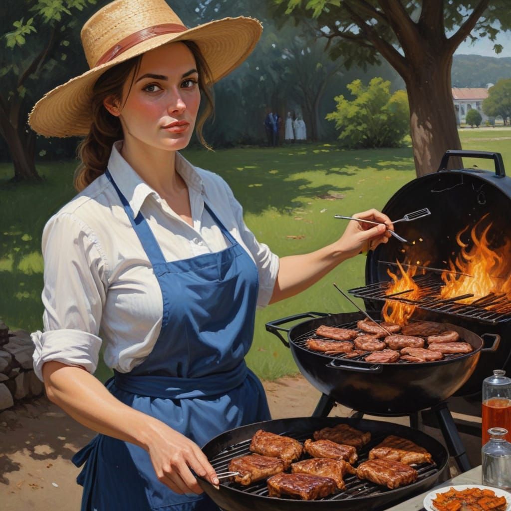 Barbecue Woman - Woman Enjoying a Summer Barbecue in a Vibra...