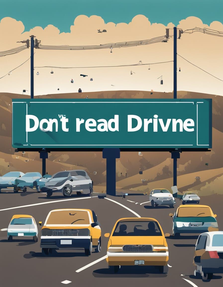 Warning Against Distracted Driving on the Highway - AI Art