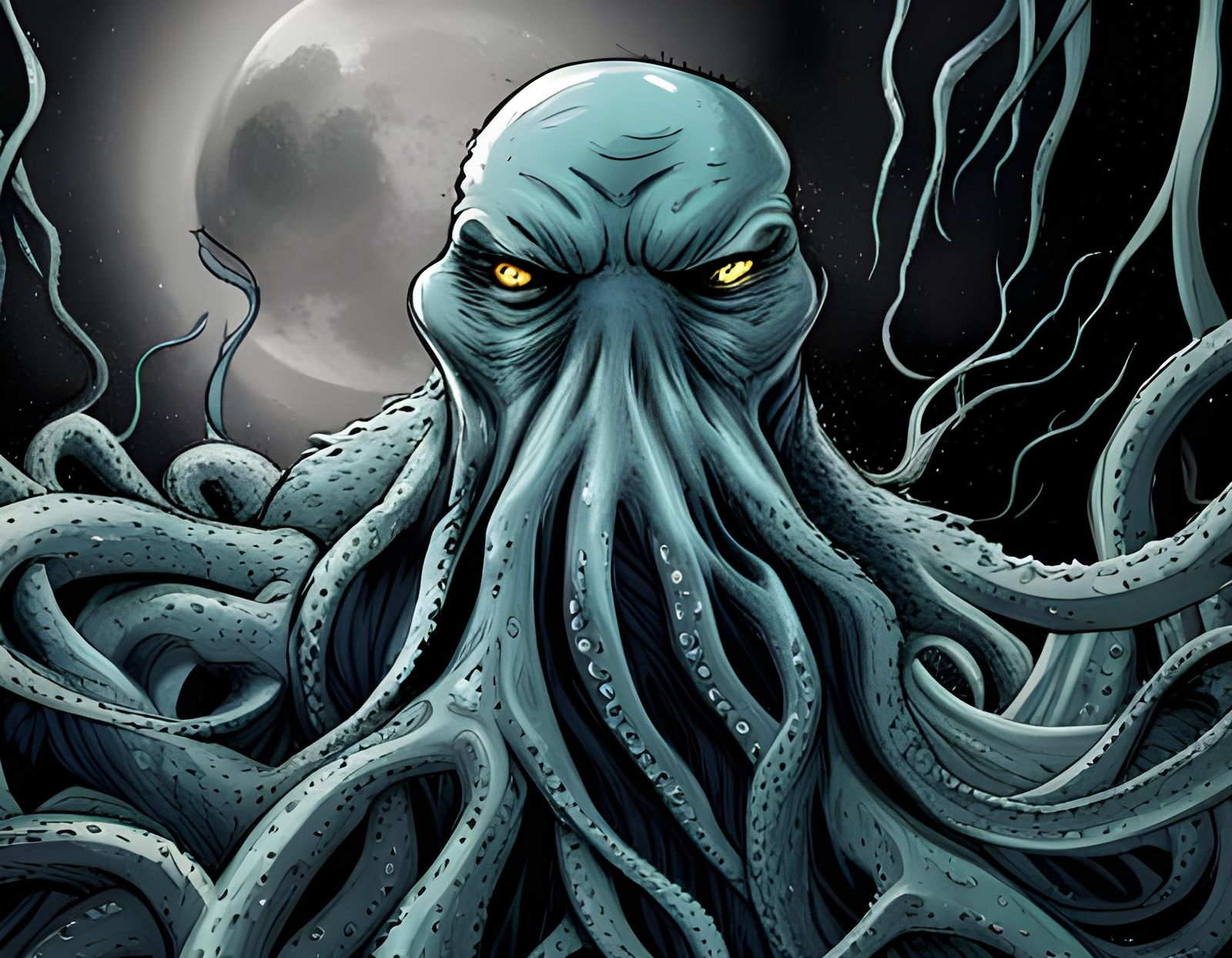 Cthulhu rises from the ocean under moonlight tentacles hyper realistic ...