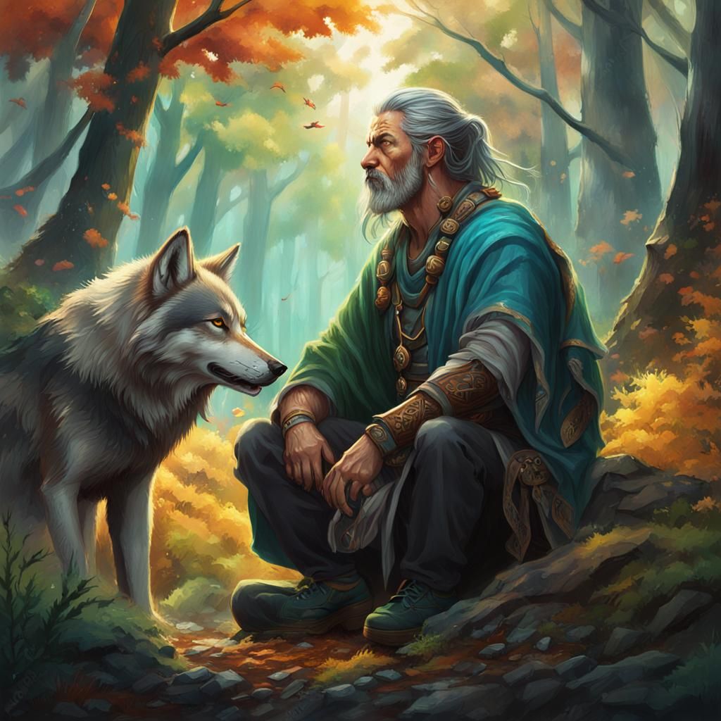 Druid with his spirit guide - AI Generated Artwork - NightCafe Creator