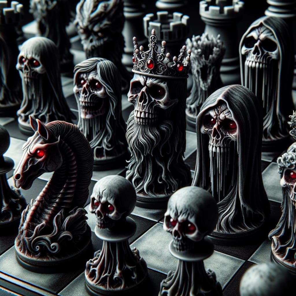 Chess game with horror-themed pieces. - AI Generated Artwork ...