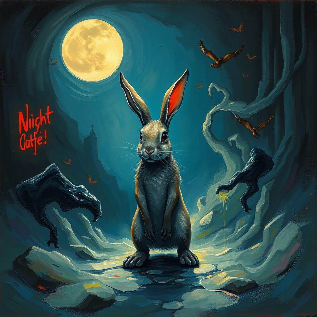 Mysterious Rabbit Transformed in Dreamlike Night C... - AI Art