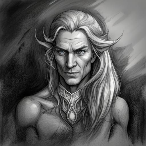 A portrait of an ancient and mystical elf sorcerer with an abberant ...