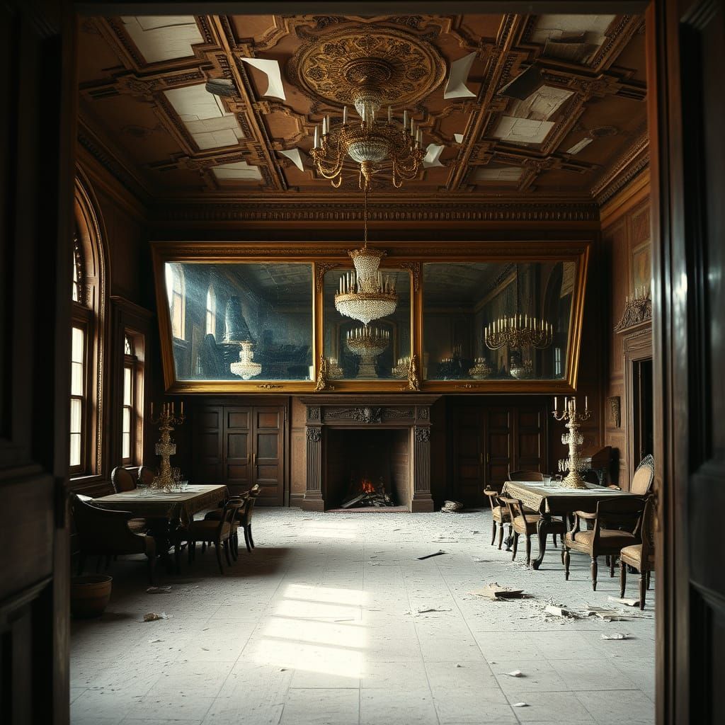 Abandoned Party Room in a 1865 American Old West M... - AI Art