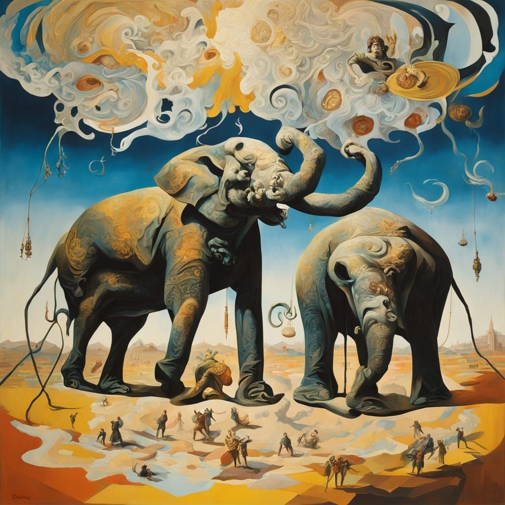 Baroque Figures Ascend in Dali-esque Surrealism - AI Art